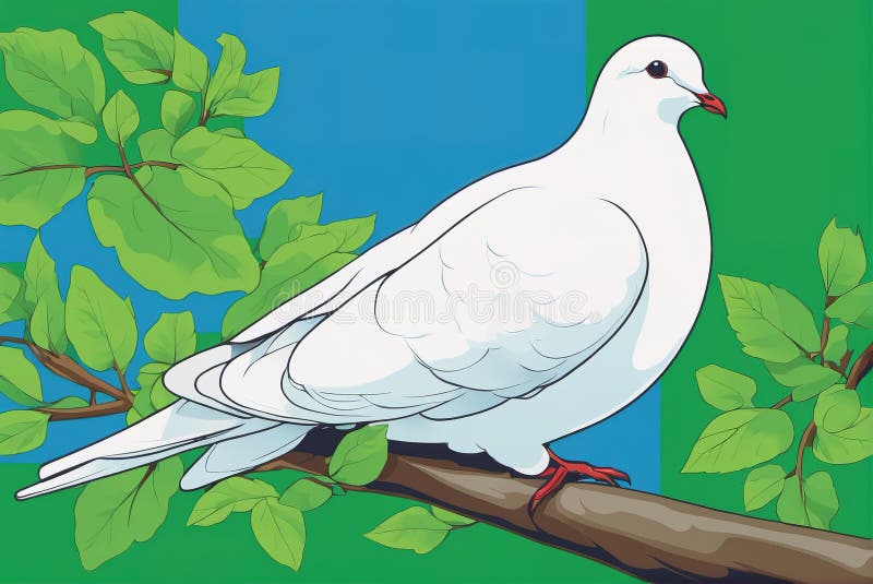Fat Pigeon Standing on a Branch Outdoors Stock Illustration ...