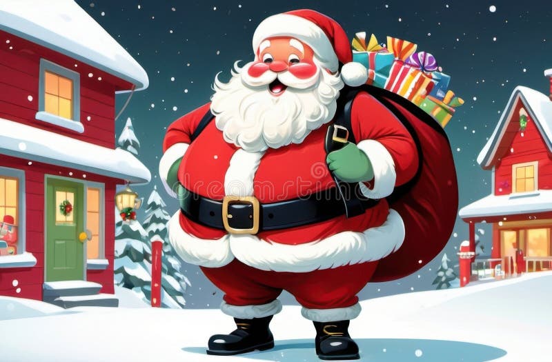 A Fat Santa Claus Bringing Present at 1-12-2024 Stock Illustration ...