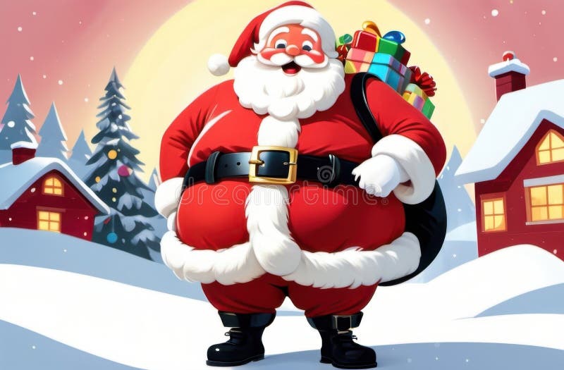 A Fat Santa Claus Bringing Present at 1-12-2024 Stock Illustration ...
