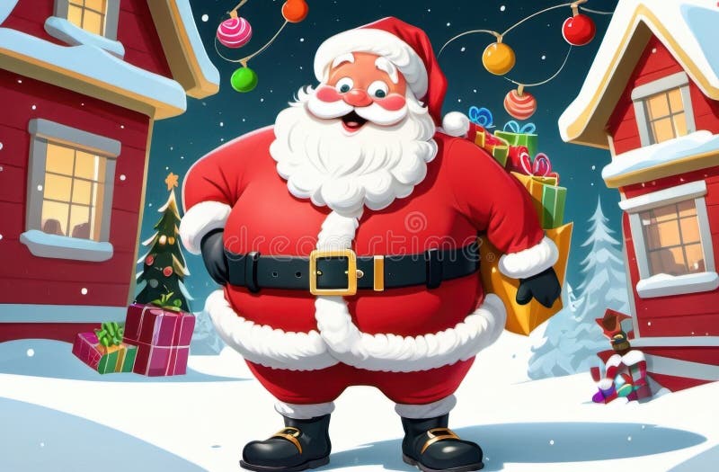 A Fat Santa Claus Bringing Present at 1-12-2024 Stock Illustration ...
