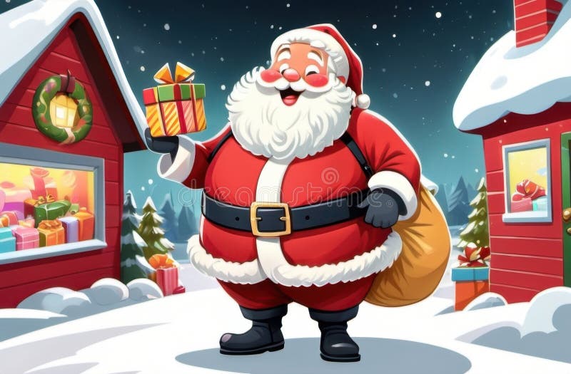A Fat Santa Claus Bringing Present at 1-12-2024 Stock Illustration ...