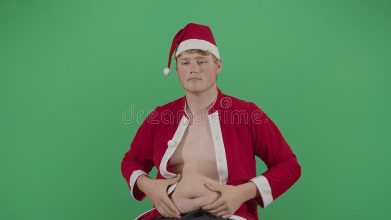 Fat Santa Claus Dancing with His Tummy Out Stock Footage - Video of ...