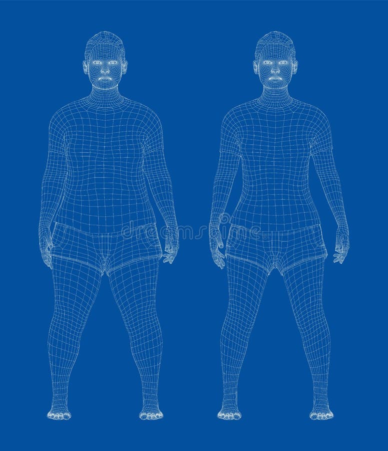 Fat And Slim Woman Before And After Weight Loss Stock Illustration