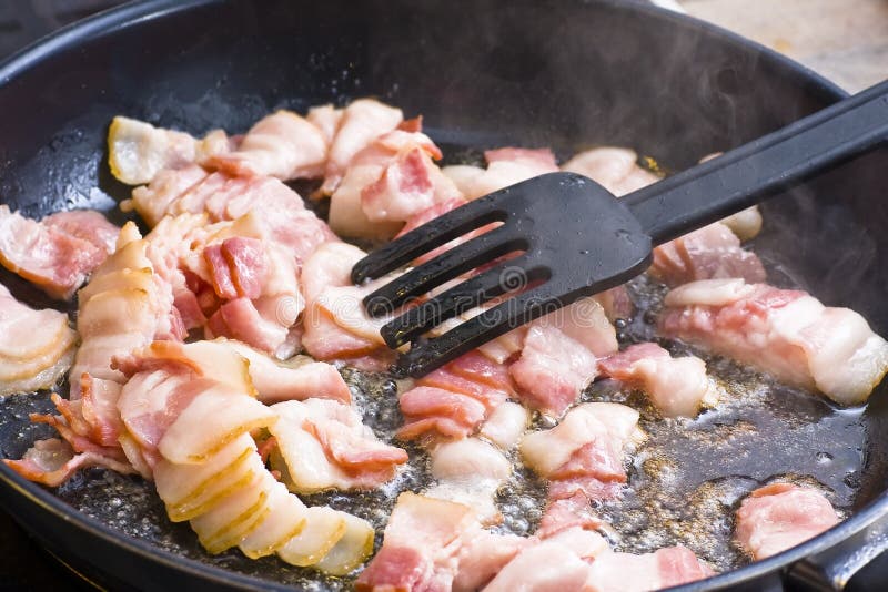 Fat Smoked Bacon in Frying a Pan Stock Image - Image of bacon, roasted ...