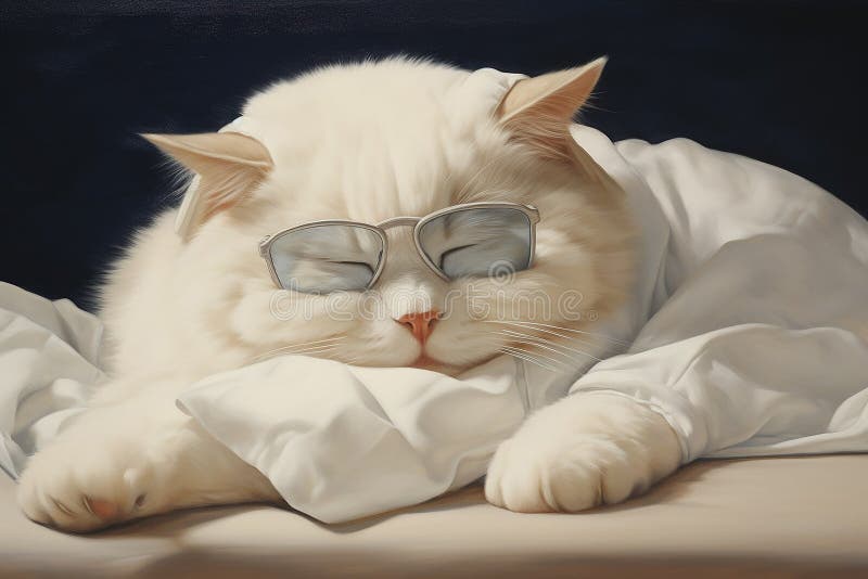 A Fat White Cat Sleeps in a Shirt, Light Illustration Stock ...