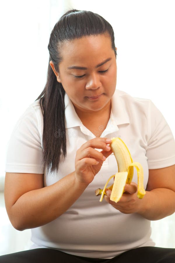 Fat woman with banana stock image. Image of lunch, snack - 37940071