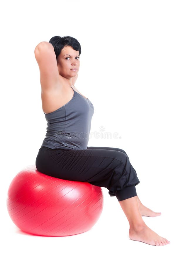 Fitness for fat woman stock photo. Image of motion, ball - 30254706