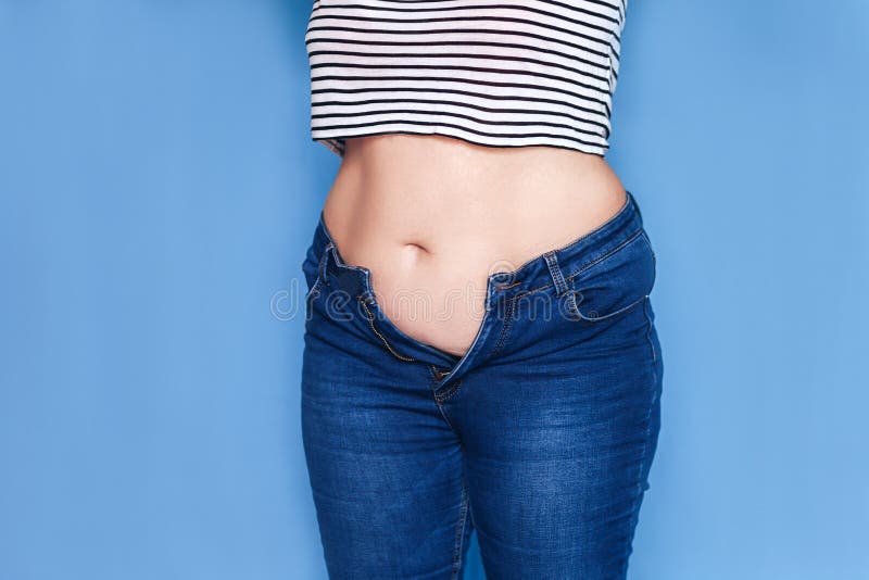 Fat Woman In Jeans Stock Image Image Of Abdomen Fats 166407499