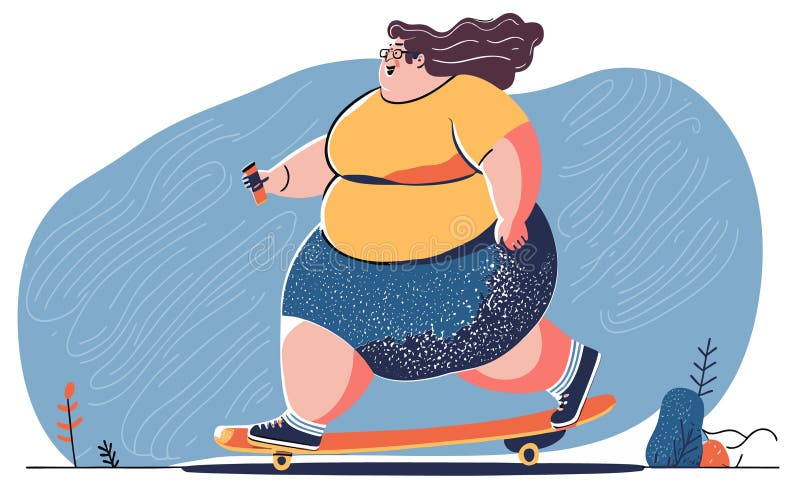 Fat Woman Riding a Skateboard Stock Vector - Illustration of woman ...