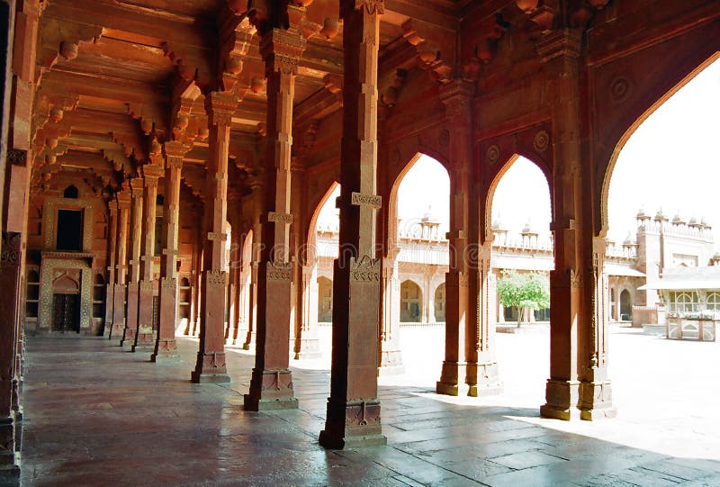 Fatehpur Sikri Red Column Corridor, India Stock Image - Image of ...