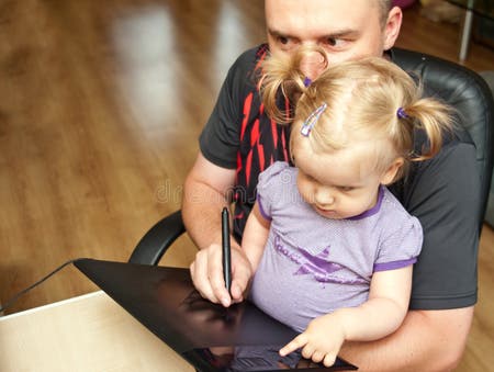 Father, baby and computer stock photo. Image of graphics - 20514796