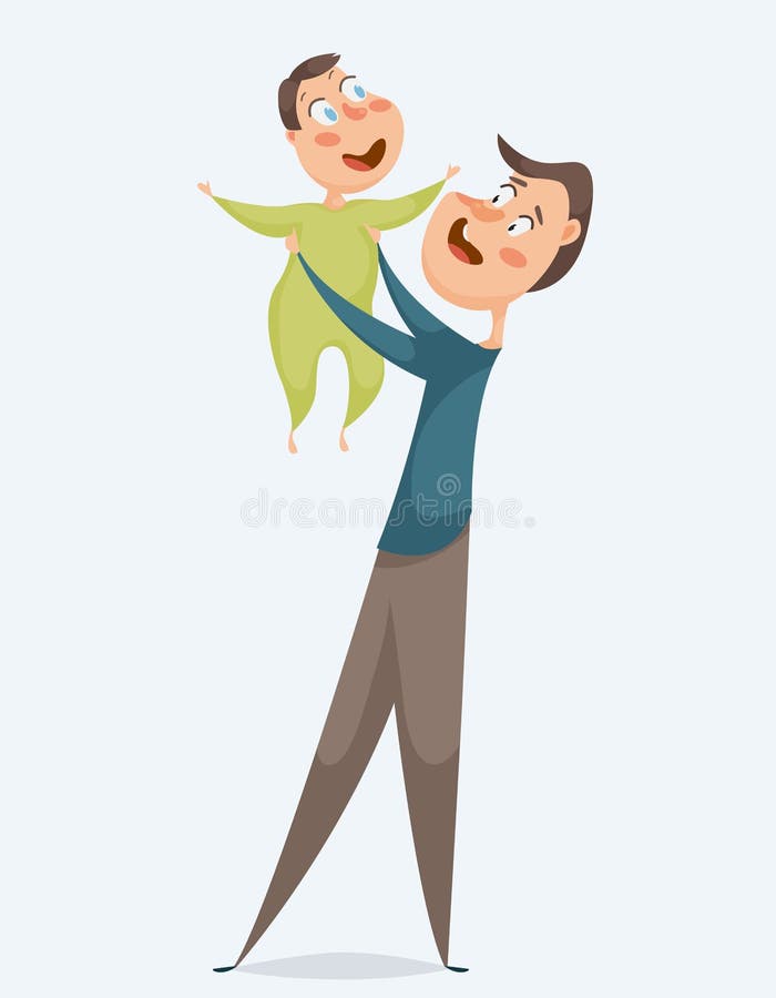 Father with Baby. Funny Cartoon Characters Stock Vector - Illustration ...
