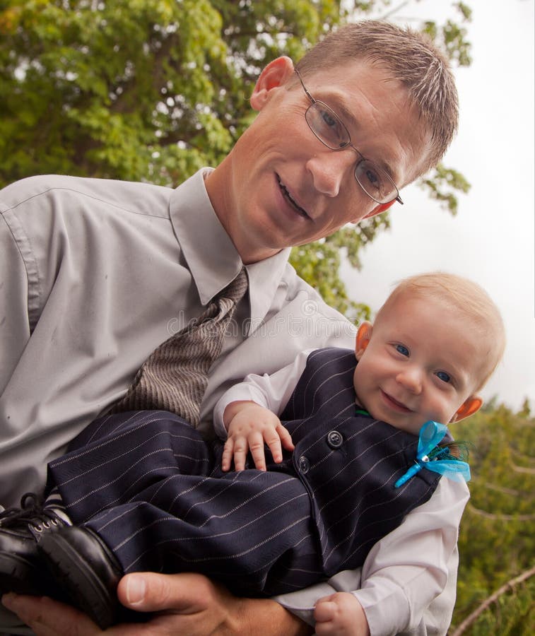 Father and Baby Son in Fancy Clothes Stock Image - Image of blond ...