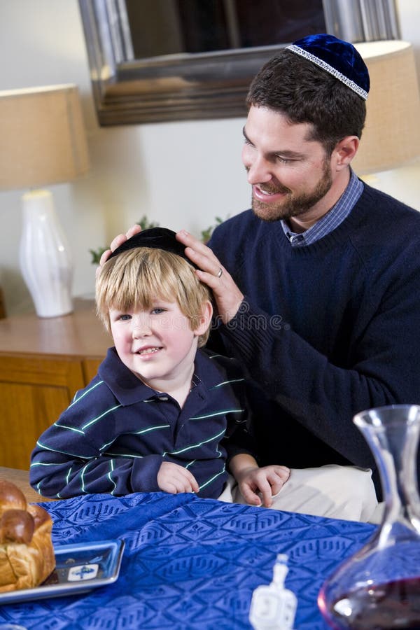 Jewish Father and Young Son Wearing Yarmulkes Stock Photo - Image of ...