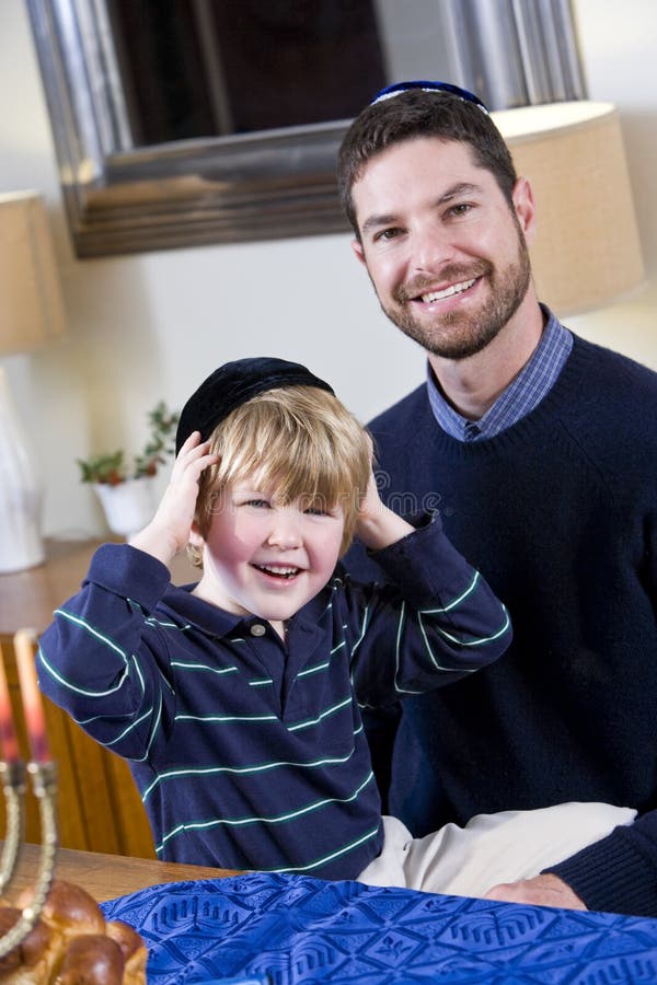 Jewish Father and Young Son Wearing Yarmulkes Stock Photo - Image of ...
