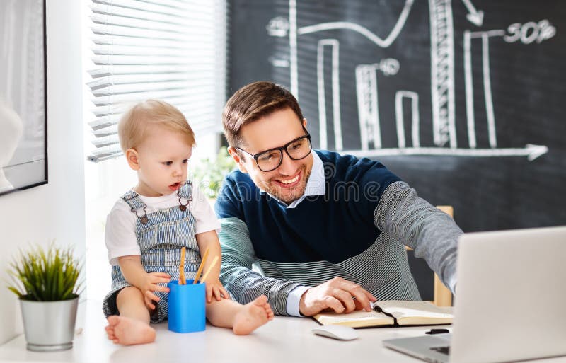 Father Businessman and Baby Son Working at Computer Stock Image - Image ...