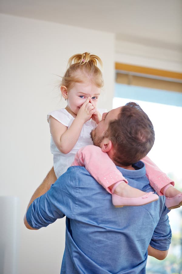 Father Carries Daughter on Shoulder Stock Image - Image of child ...