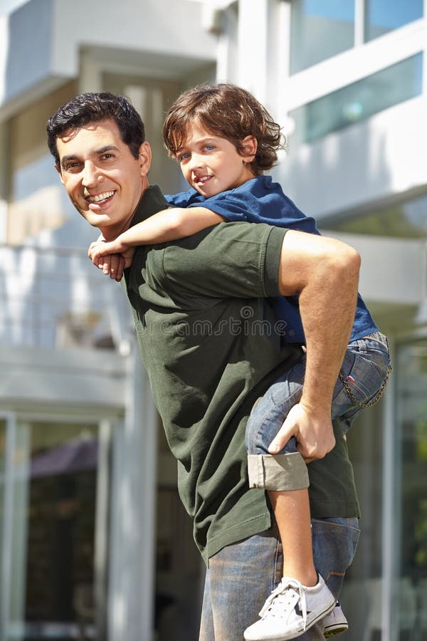 Father Carrying Son on His Back Stock Image - Image of portrait ...