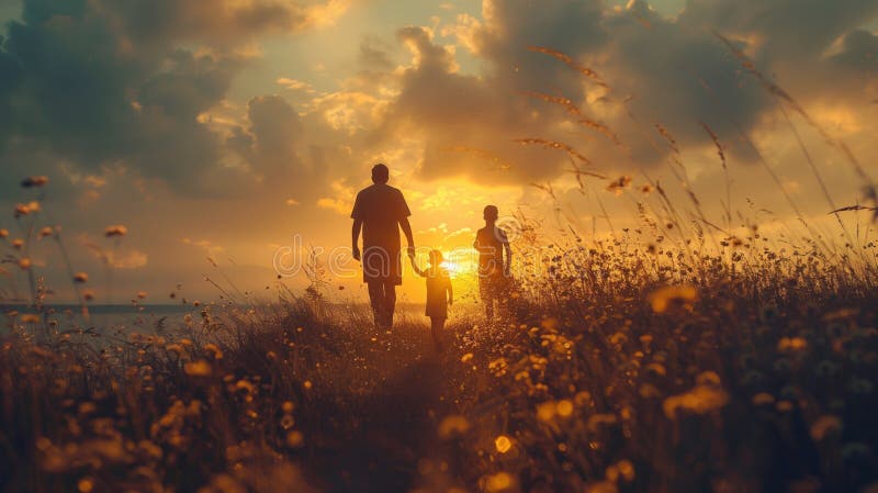 Father with Child Beautiful Landscape Stock Illustration - Illustration ...