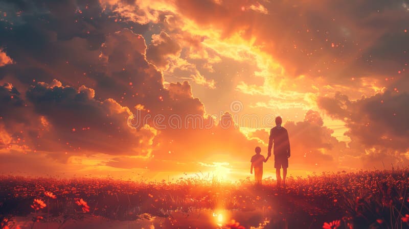Father with Child Beautiful Landscape Stock Illustration - Illustration ...