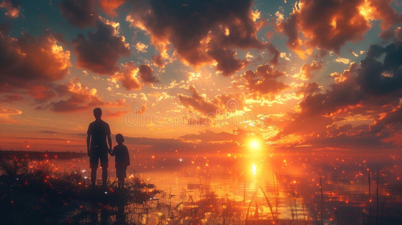 Father with Child Beautiful Landscape Stock Illustration - Illustration ...