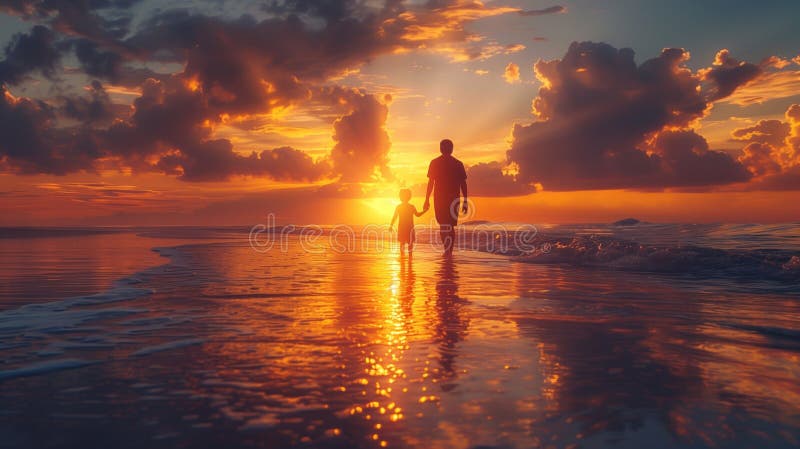 Father with Child Beautiful Landscape Stock Illustration - Illustration ...