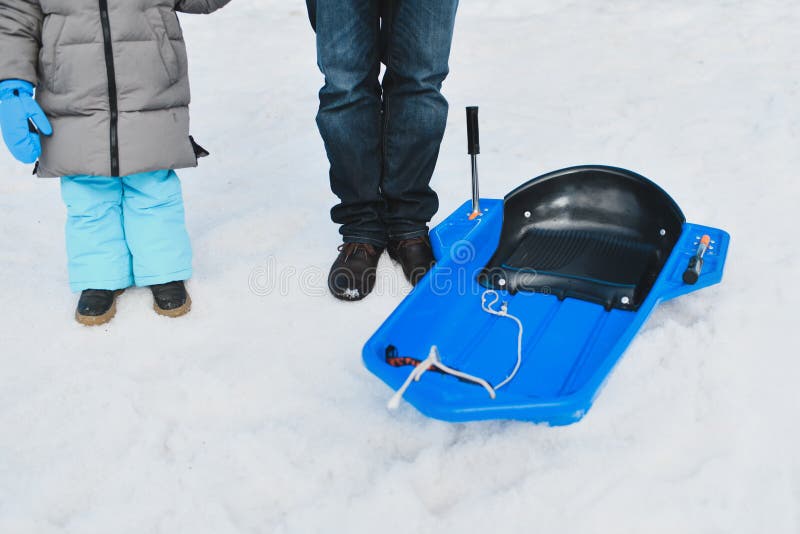 A Father with Child Sledding in the Snow Stock Image - Image of kids ...