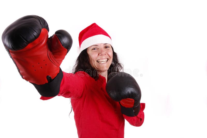 Santa Girl Wearing Boxing Gloves Stock Photo - Image of amusingly ...