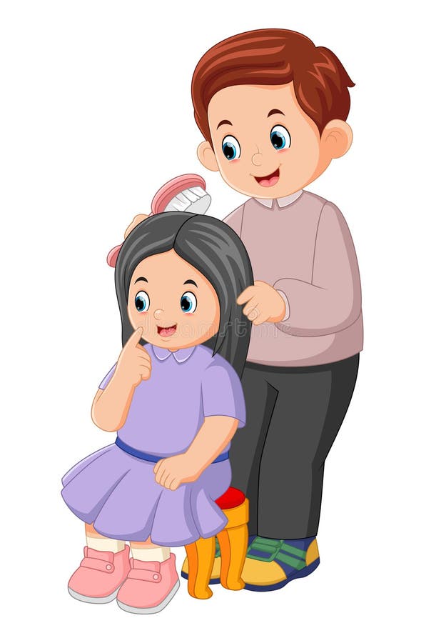 A Father is Combing His Daughter S Hair Gently Stock Vector ...