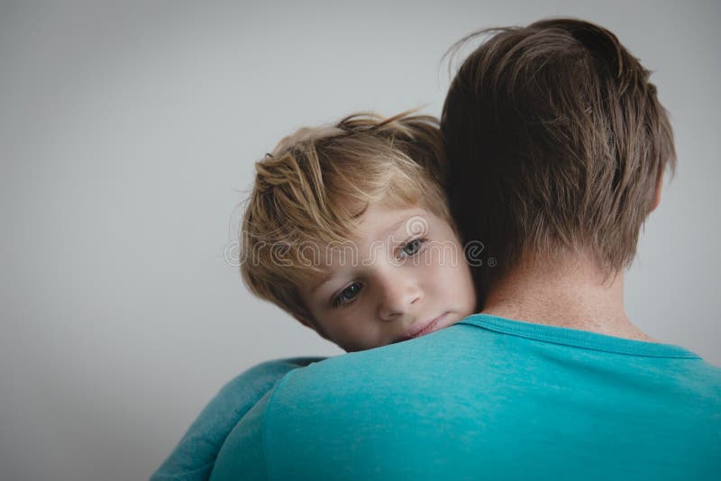 Father Comforting Stressed Sad Son, Family Problems Stock Image - Image ...