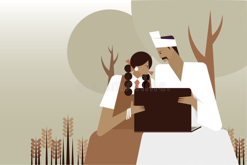 An Educated Daughter Helping Her Father, an Indian Farmer, To Operate a ...