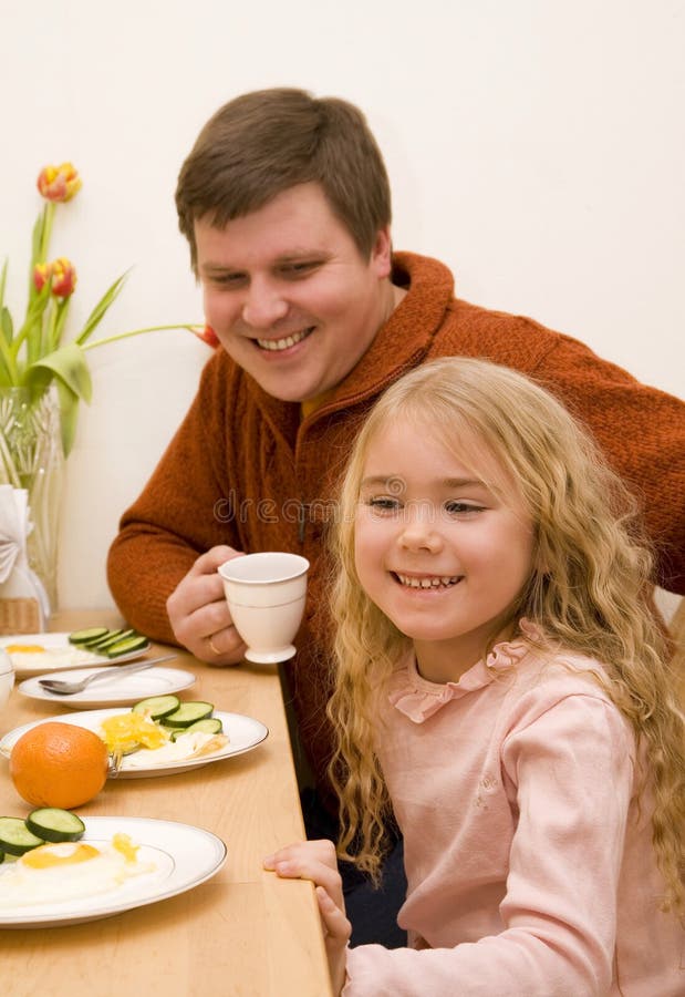 Family - Daughter and Father - Eating Lunch or Din Stock Image - Image ...