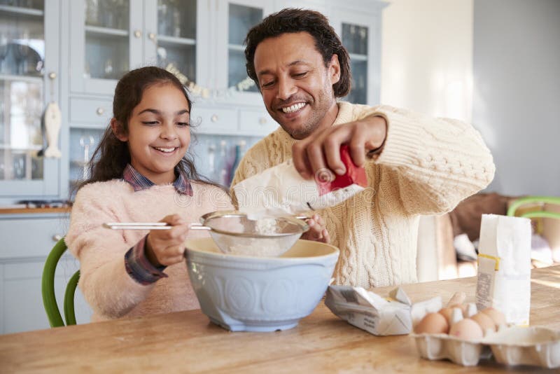 Father and Daughter Baking Cookies at Home Together Stock Photo - Image ...