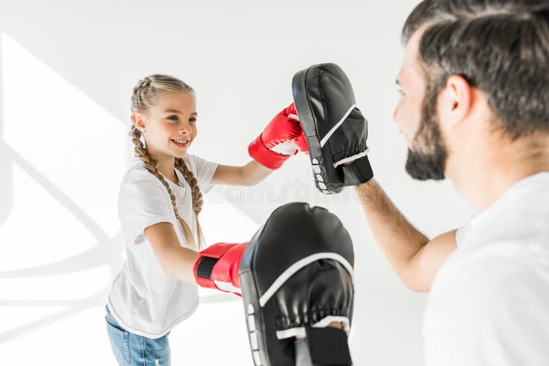 Father and Daughter Boxing Together Stock Photo - Image of daddy ...