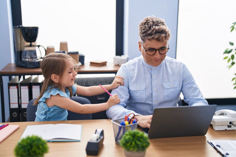 Father and Daughter Business Worker and Student Studying and Working at ...