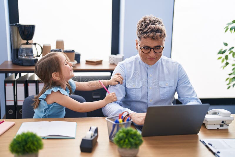 Father and Daughter Business Worker and Student Studying and Working at ...