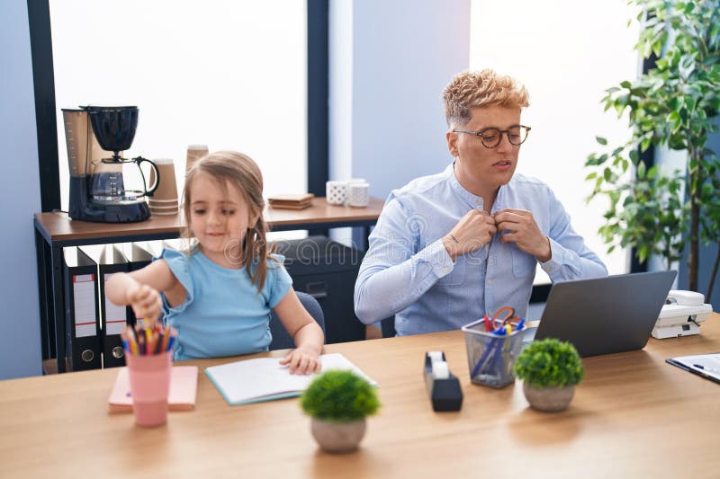 Father and Daughter Business Worker and Student Studying and Working at ...