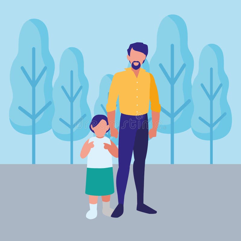 Father with Daughter Characters in the Field at Night Stock ...