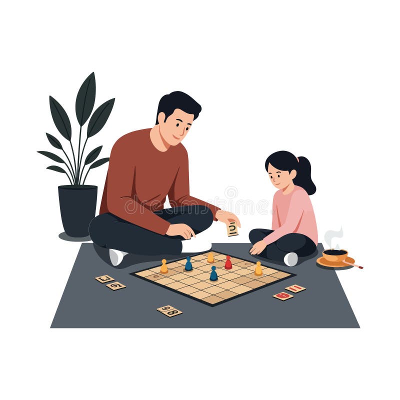 Father and Daughter Enjoying a Board Game in Flat Vector Art Stock ...