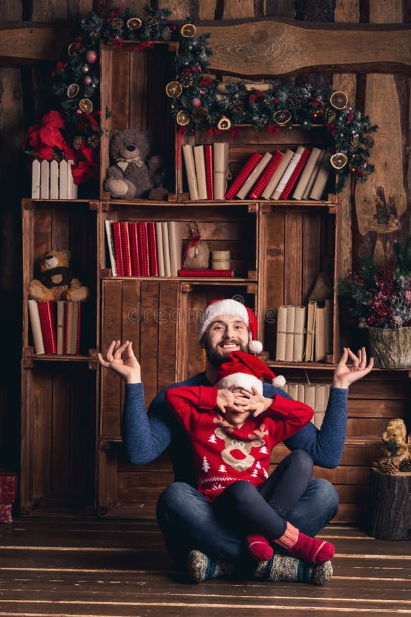 Father and Daughter Have Fun at Christmas. Stock Photo - Image of ...