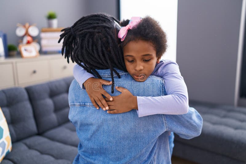 Father and Daughter Hugging Each Other Standing at Home Stock Photo ...
