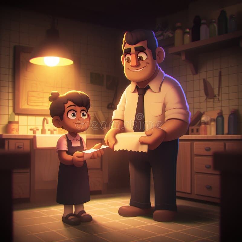 Father and Daughter Kitchen Note Stock Illustration - Illustration of ...