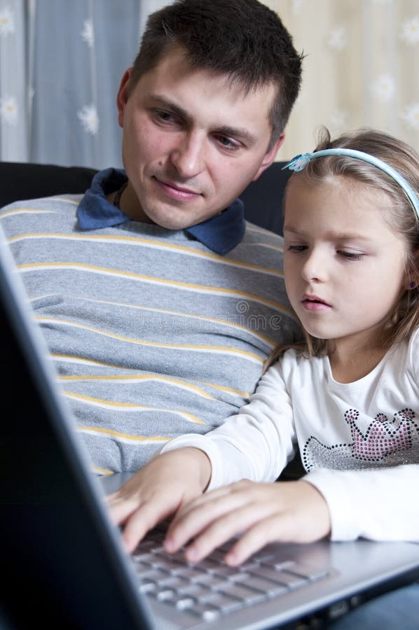 Father and Daughter on Laptop Stock Image - Image of caucasian, father ...