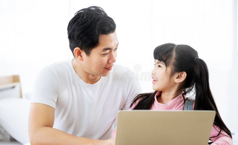 Father and Daughter Learning Education Study Online Class Stock Photo ...