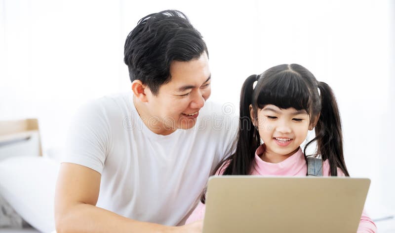 Father and Daughter Learning Education Study Online Class Stock Image ...