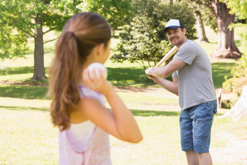 Father and Daughter Playing Baseball Stock Image - Image of summer ...