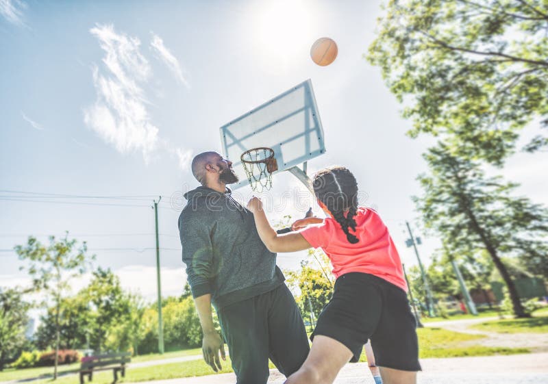 Father and Daughter Playing Basketball in the Park Stock Image - Image ...