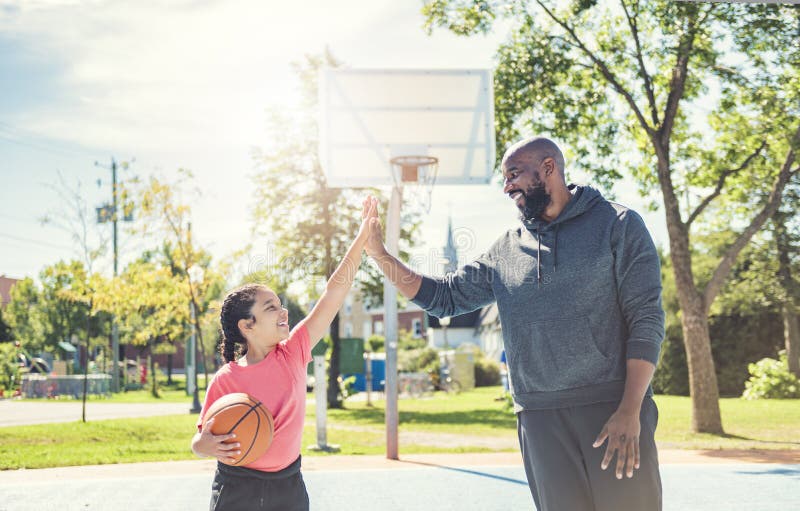 Father and Daughter Playing Basketball in the Park Stock Image - Image ...