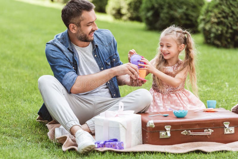 Father and Daughter Playing Tea Party Stock Photo - Image of happiness ...