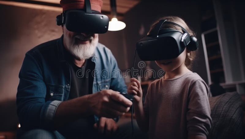 Father and Daughter Playing VR-games - Generative AI Stock Illustration ...